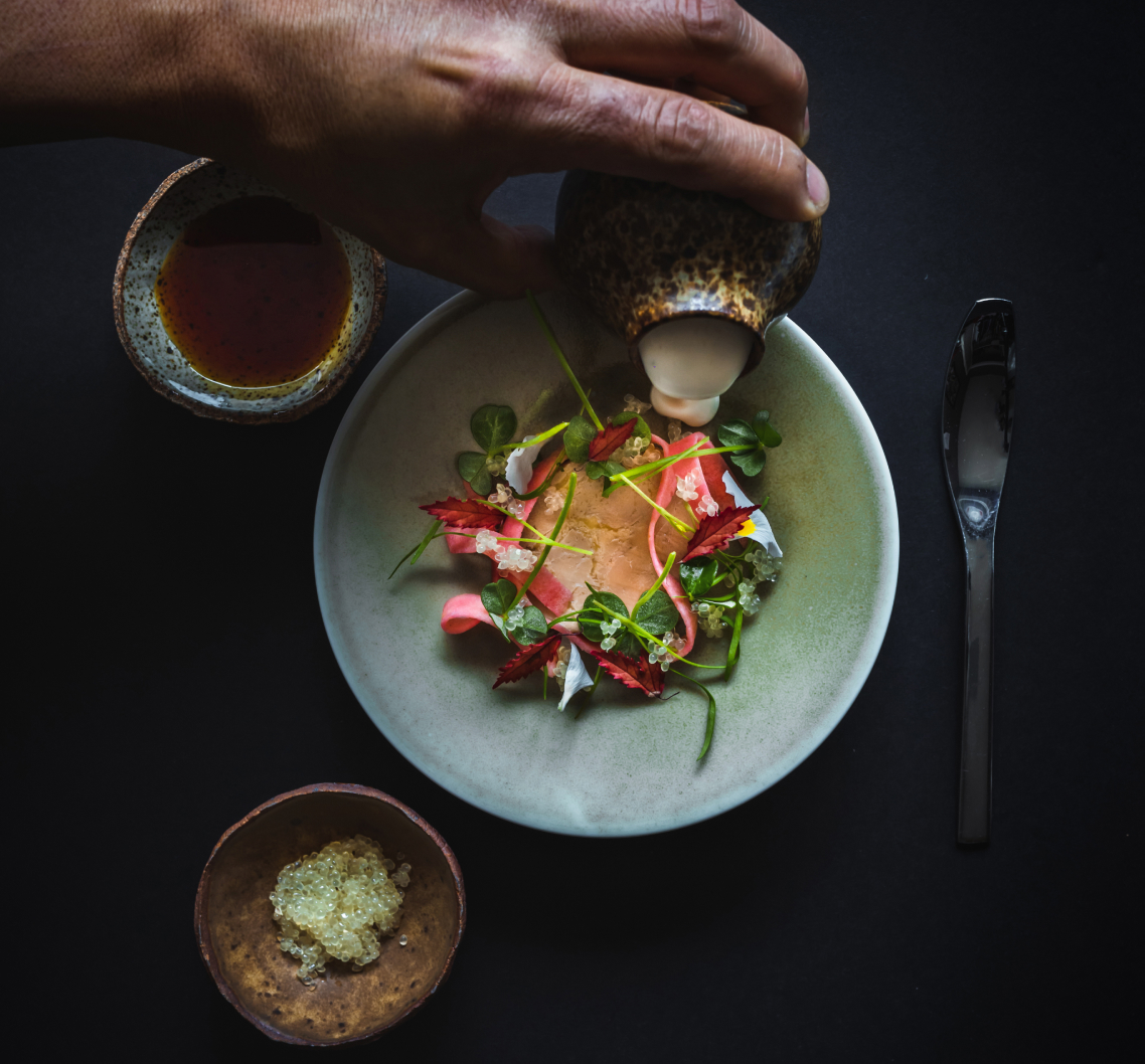 Duck Liver with Miso Cream, Cider Caramel & Rose Apple - Fresh Origins