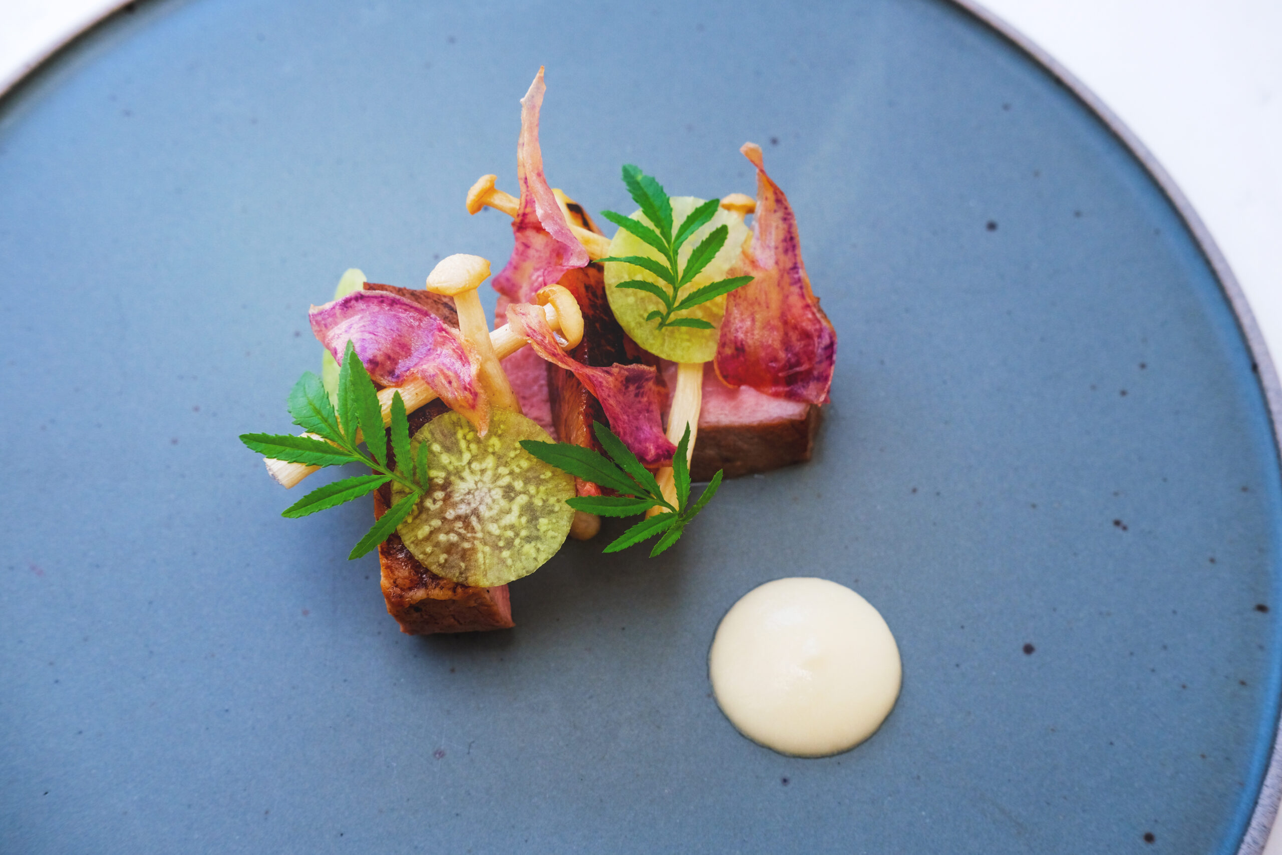 Pork Butt Steak with Ube Crisp & Corn Veloute - Fresh Origins